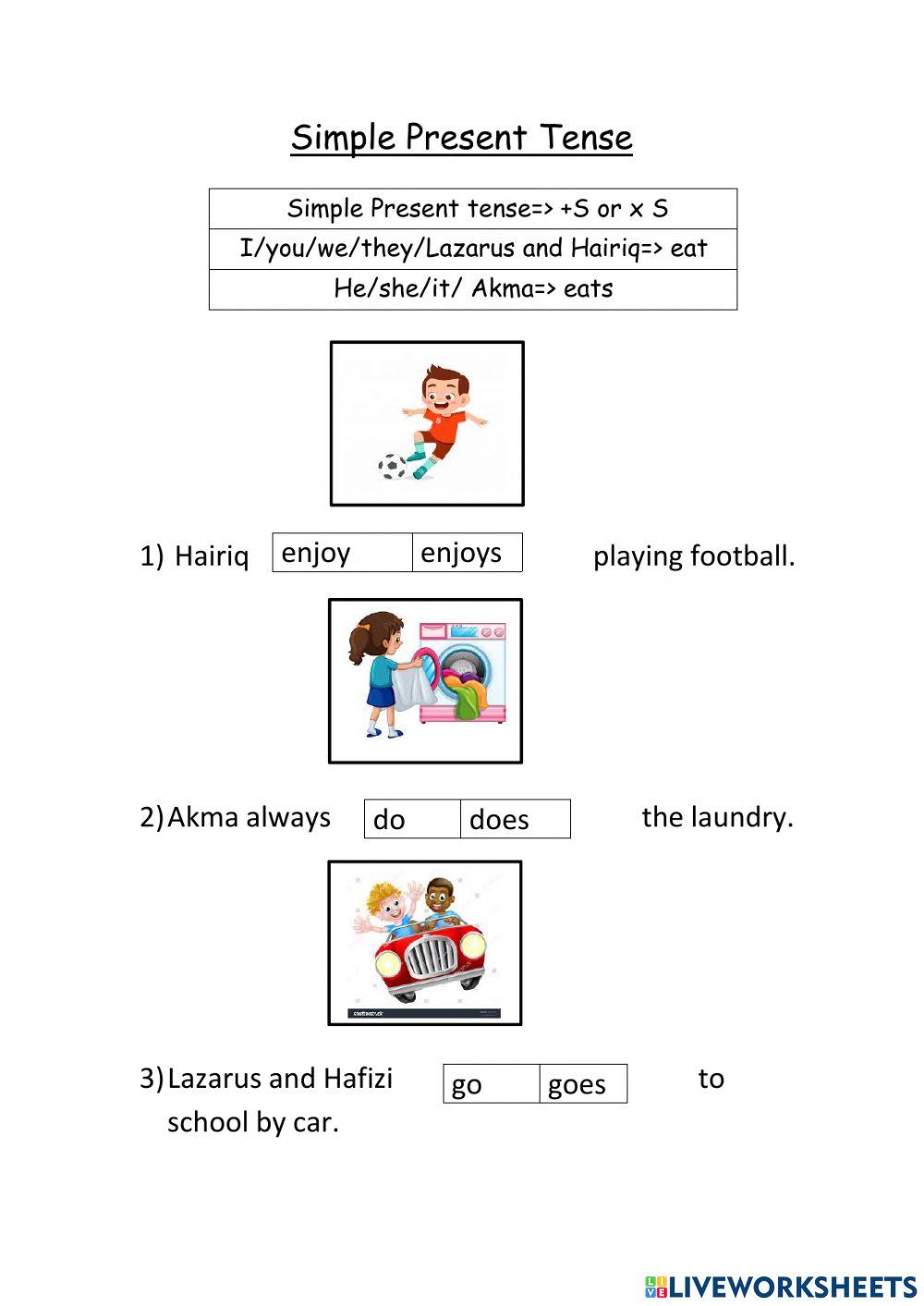 Simple present tense exercise for Year 6 | Live Worksheets
