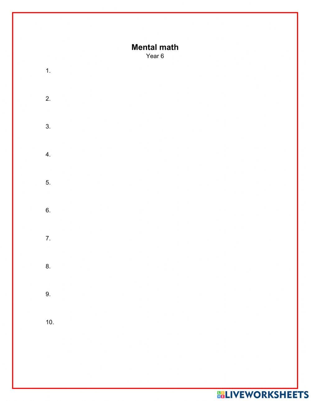 GL mental math 1022639 | Rishana | Live Worksheets