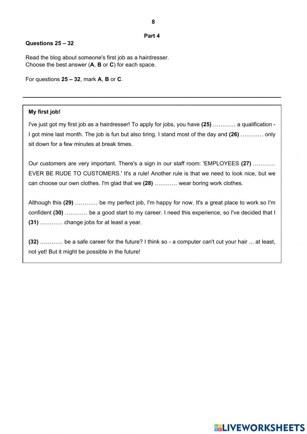 TEST UNIT 5-EMP… | Free Interactive Worksheets | 6602108