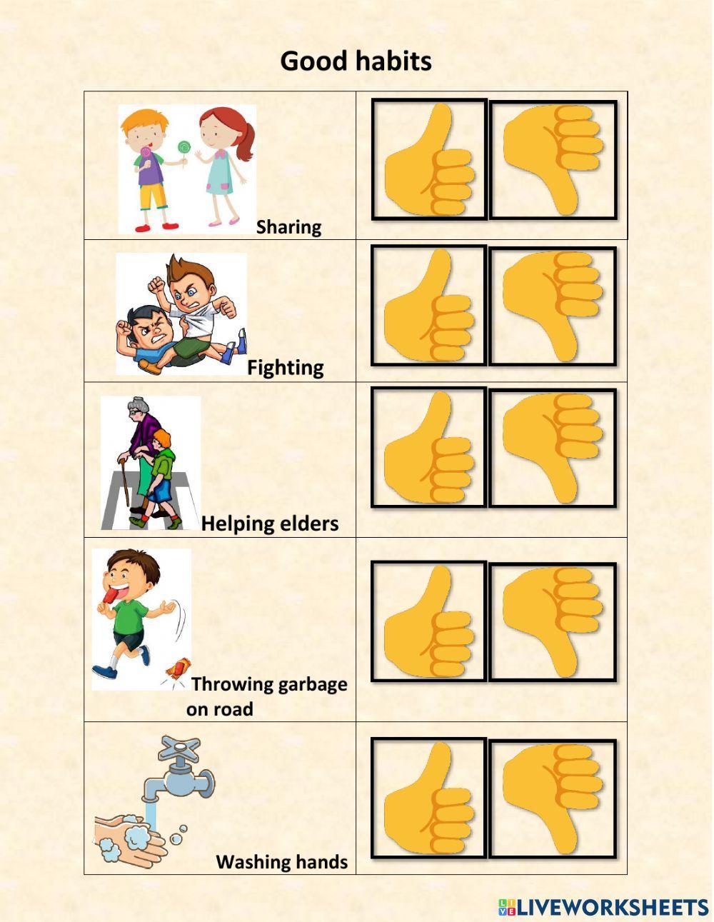Good Habits And Bad Habits Worksheet Good Habits And Bad Habits Worksheet