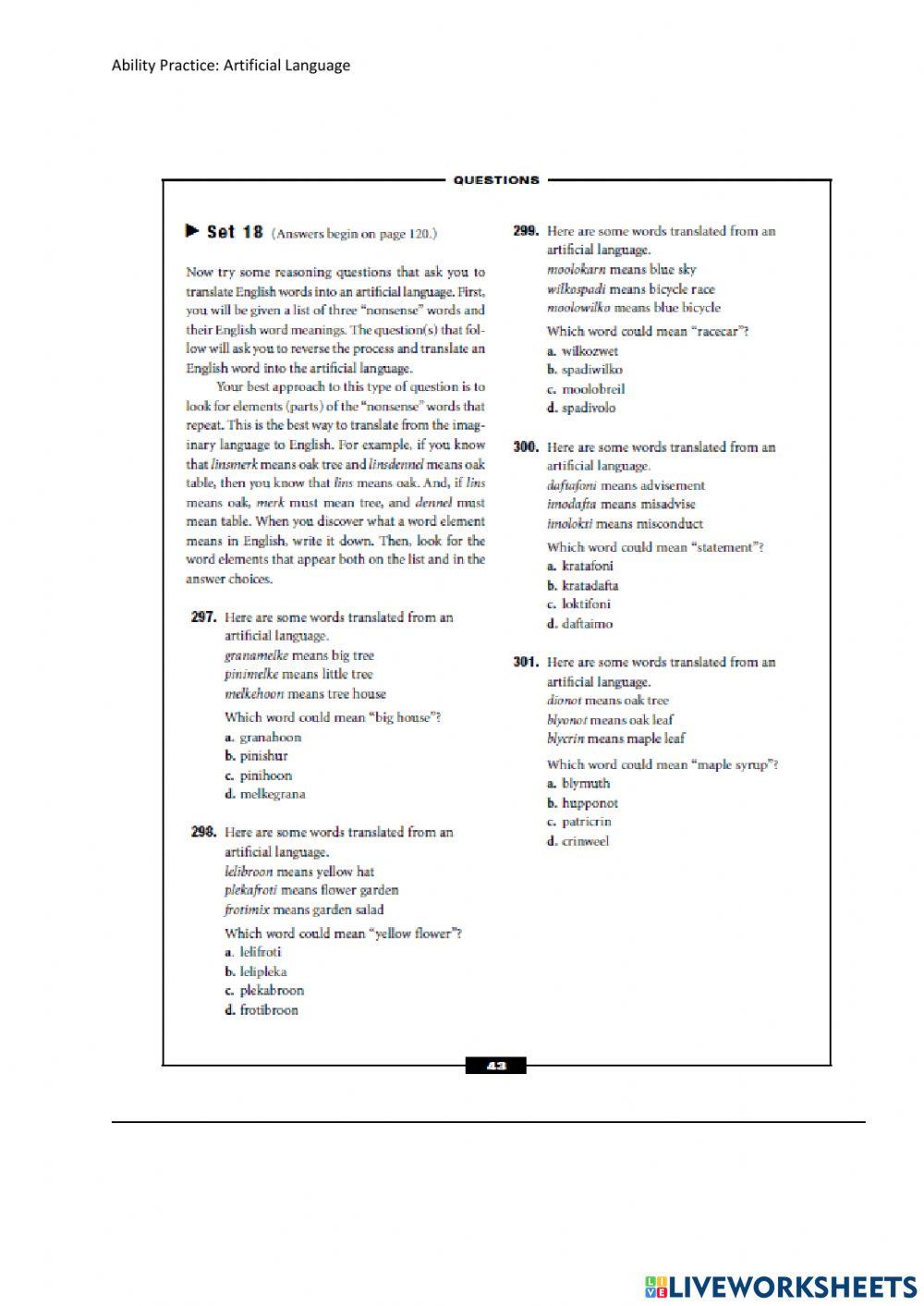 Artificial Language -1 online exercise for | Live Worksheets