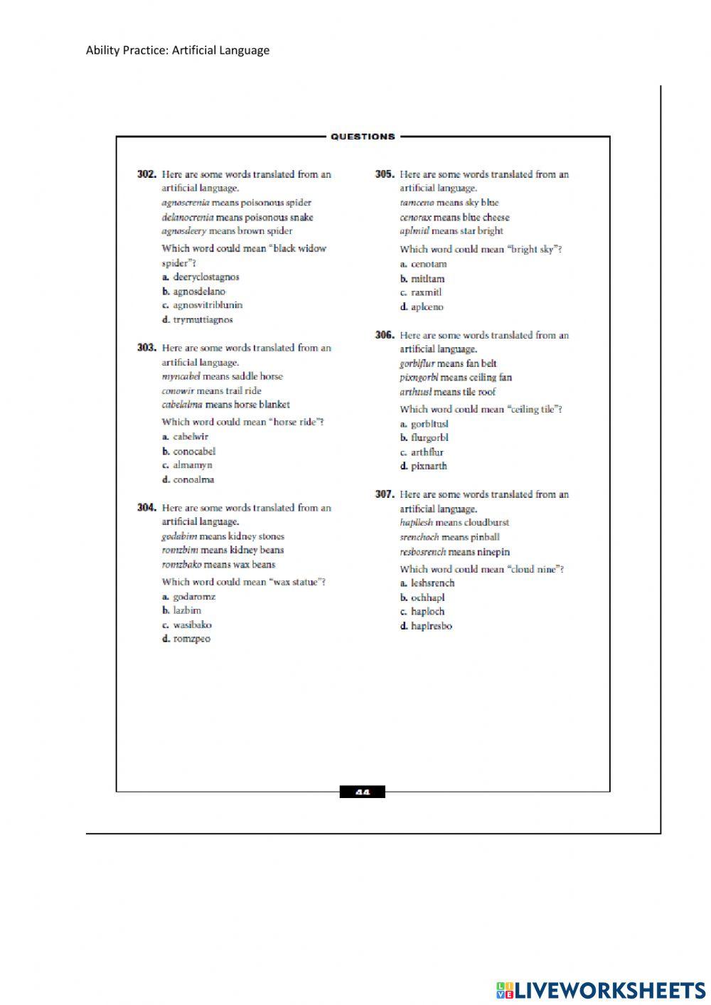Artificial Language -1 online exercise for | Live Worksheets