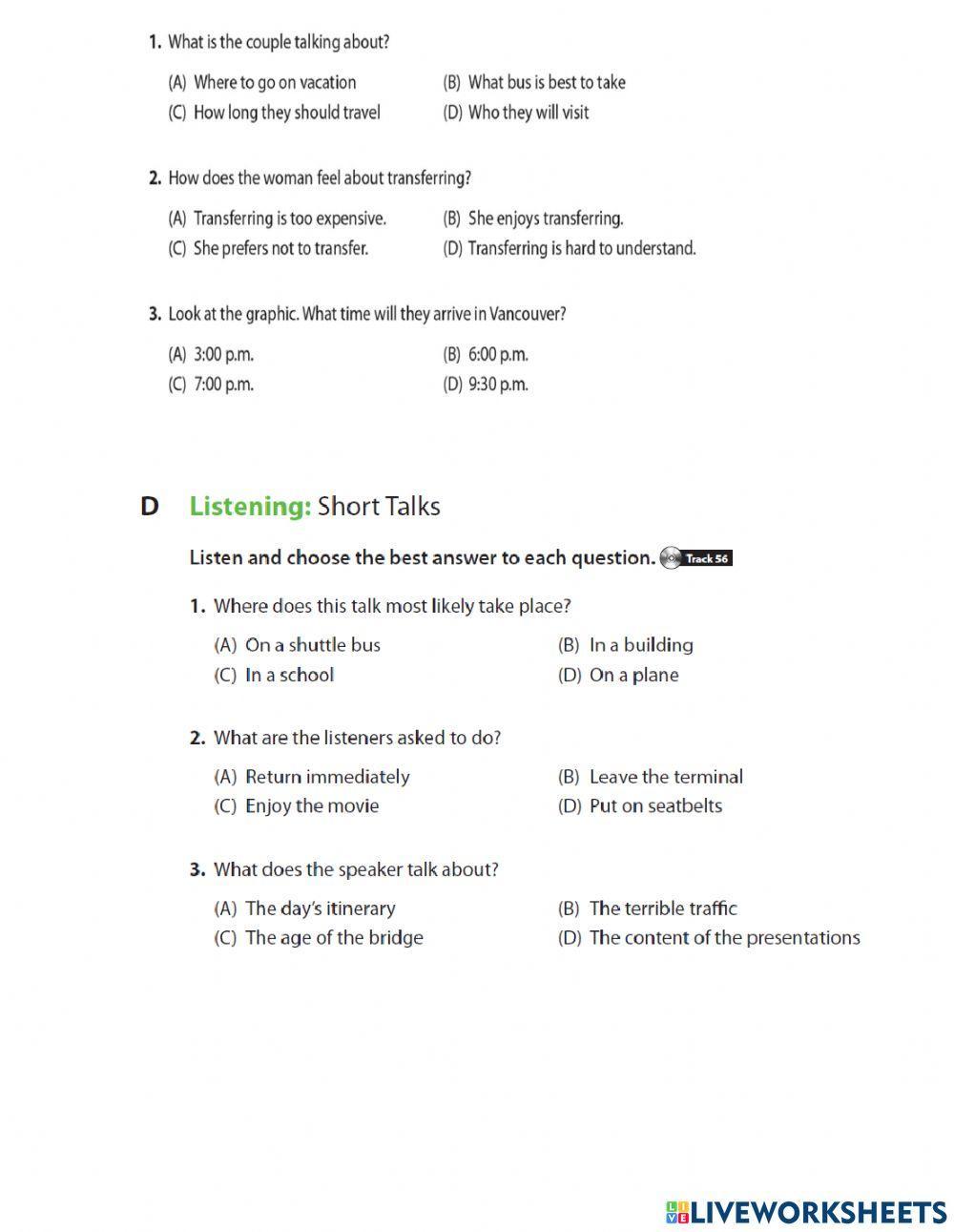 UNIT 7. TRANSPORTATION. BUILDING TOEIC | LiveWorksheets