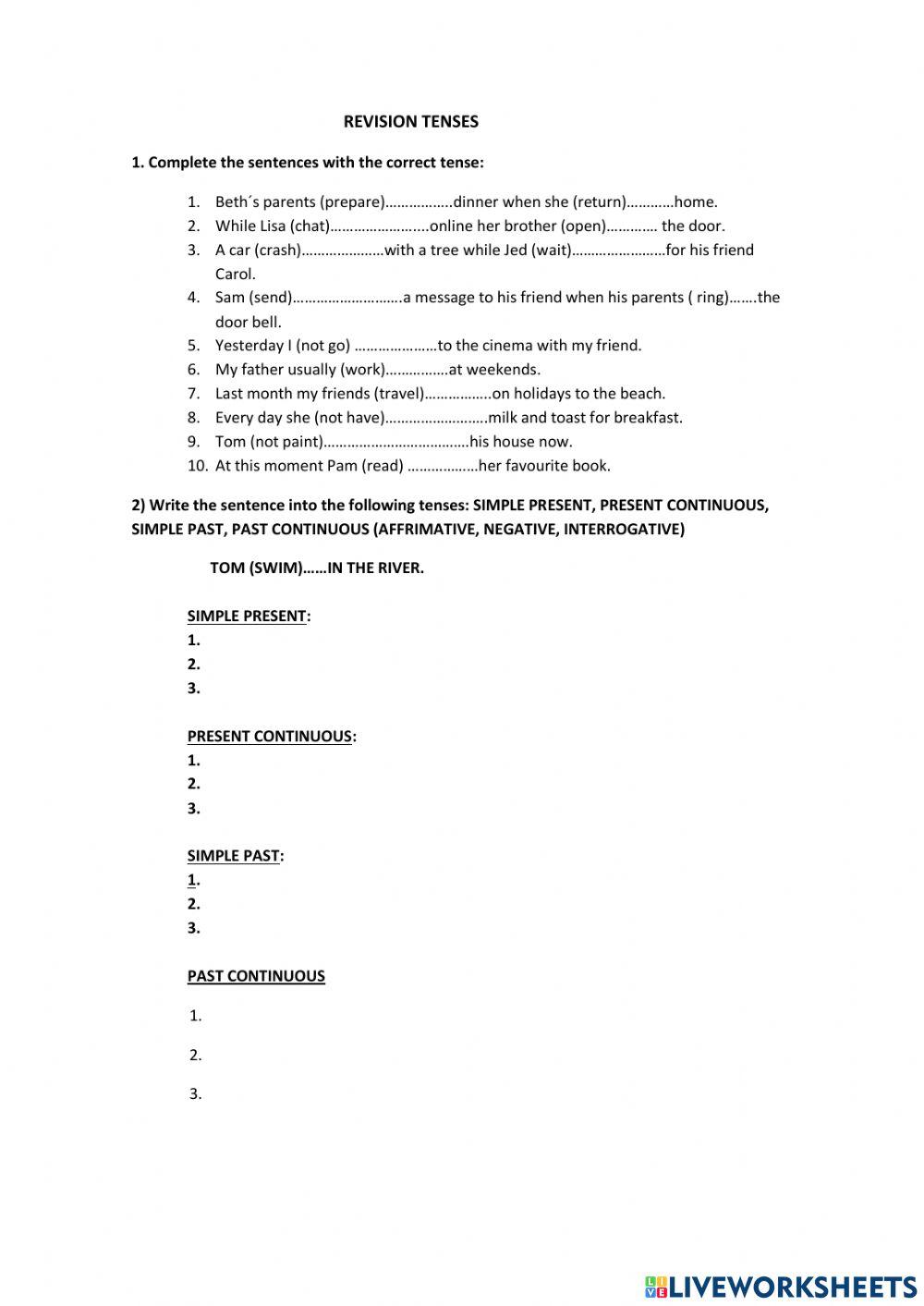 Revision Tenses activity | Live Worksheets