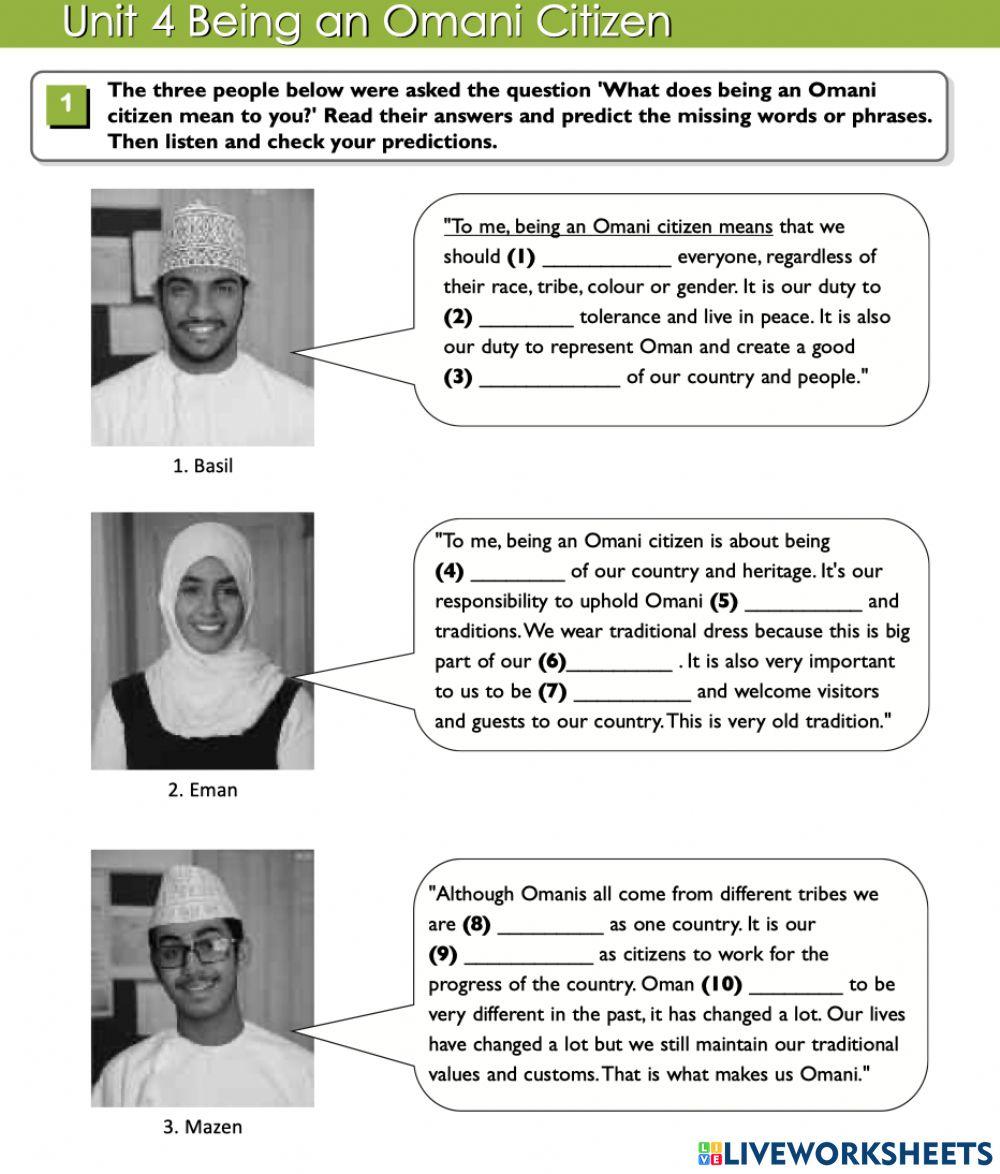 Being An Omani Citizen worksheet | Live Worksheets