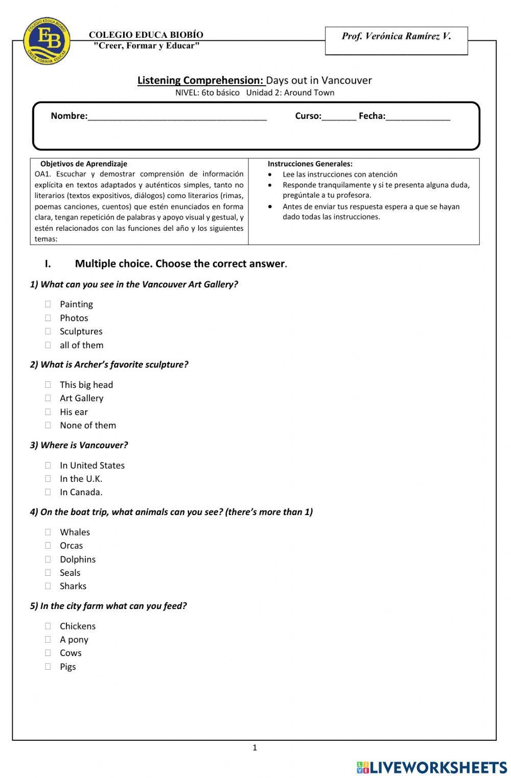 Reading Comprehension 6to worksheet | Live Worksheets