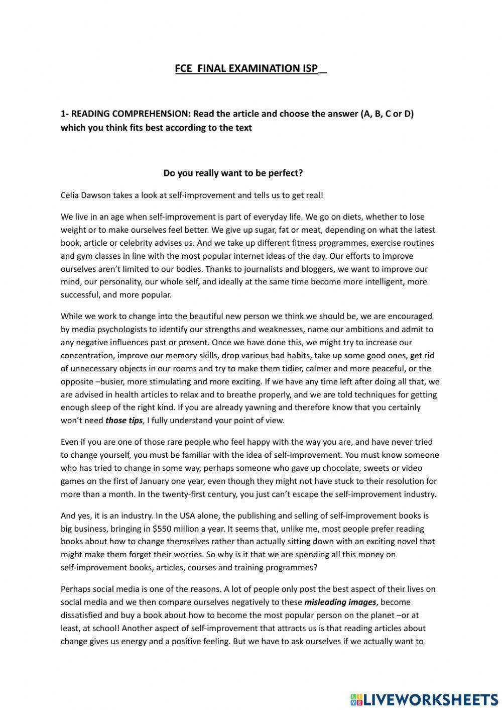 FCE final exam worksheet | Live Worksheets