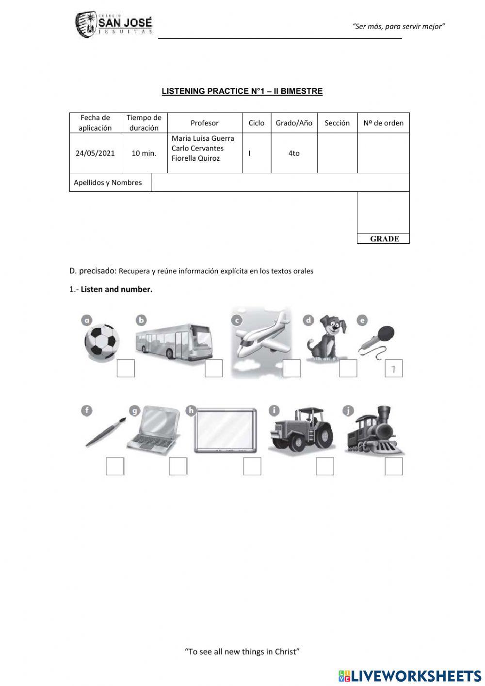 Listening online exercise for 4 | Live Worksheets