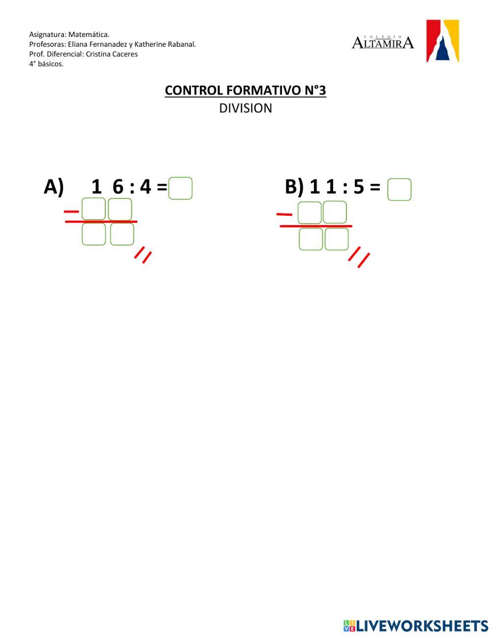 Control division adecuado worksheet | Live Worksheets