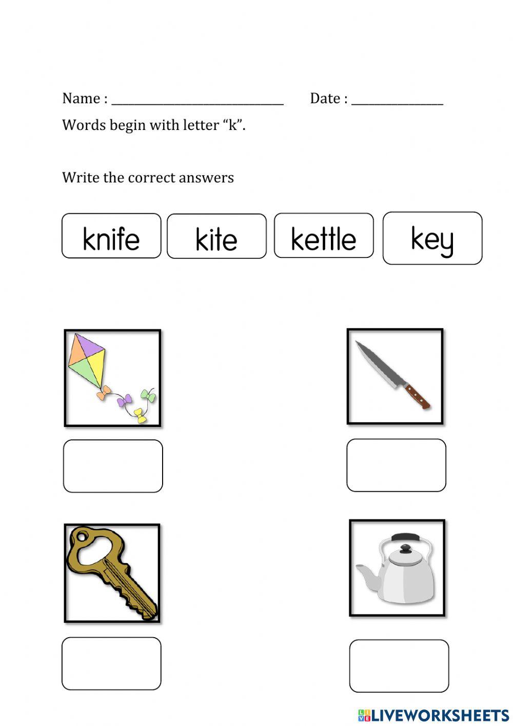 Letter k online exercise for prasekolah | Live Worksheets