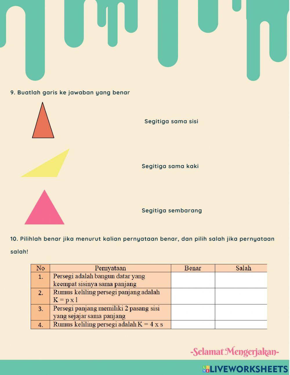 Segi Empat dan Segitiga | Live Worksheets