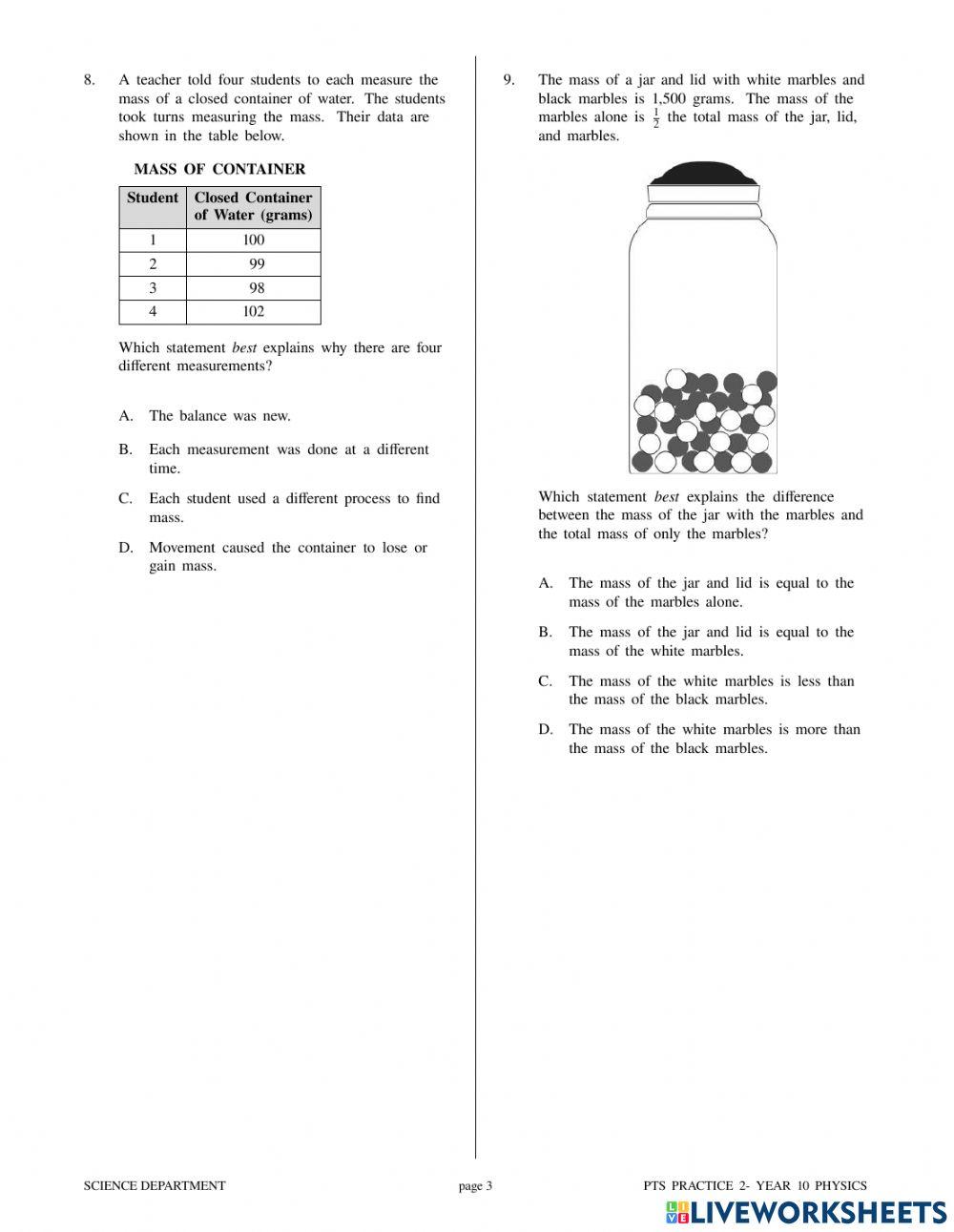 Year 10 Physics… | Free Interactive Worksheets | 1024744