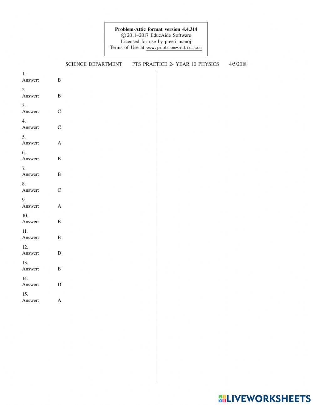 Year 10 Physics… | Free Interactive Worksheets | 1024744
