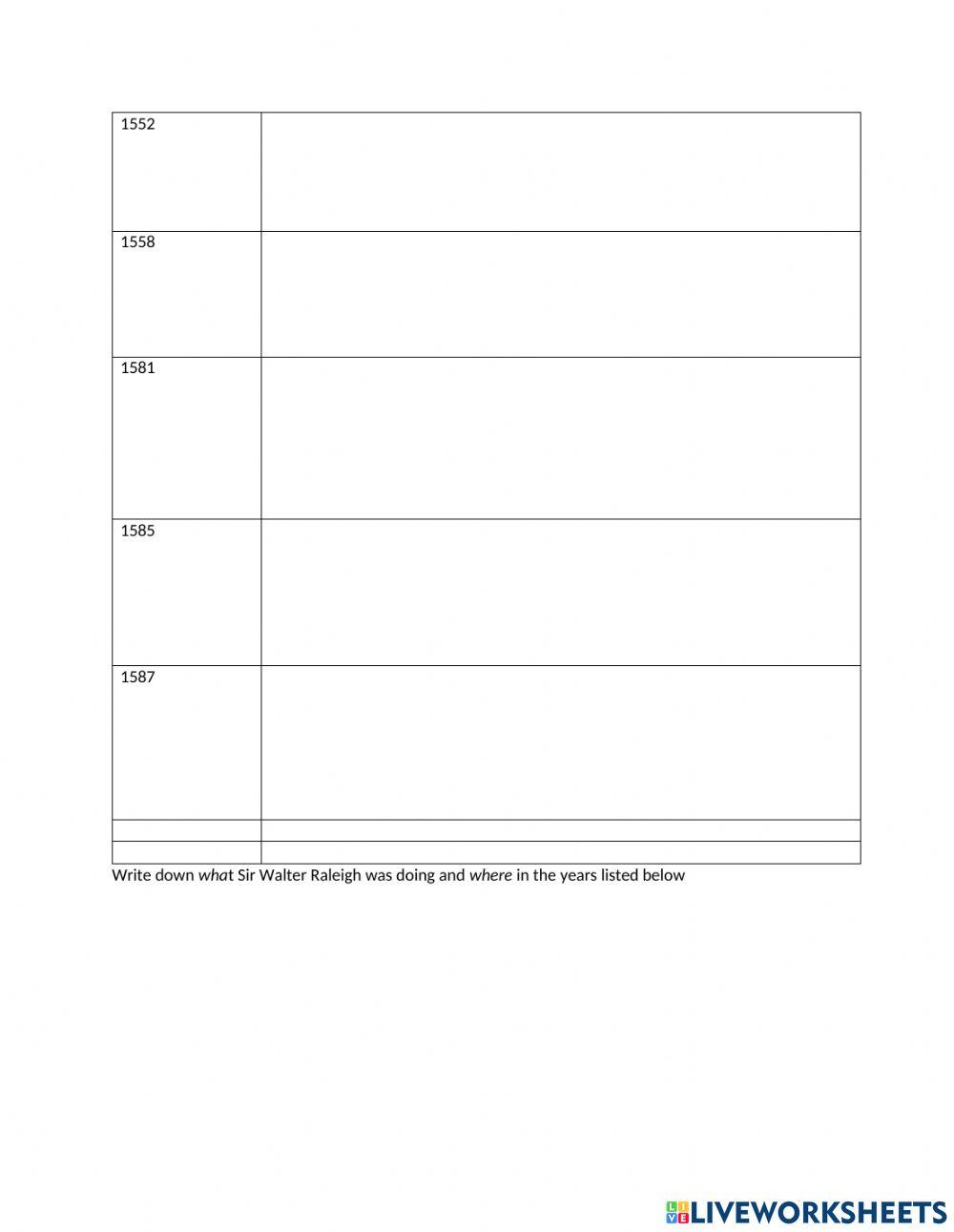 Sir Raleigh worksheet | Live Worksheets