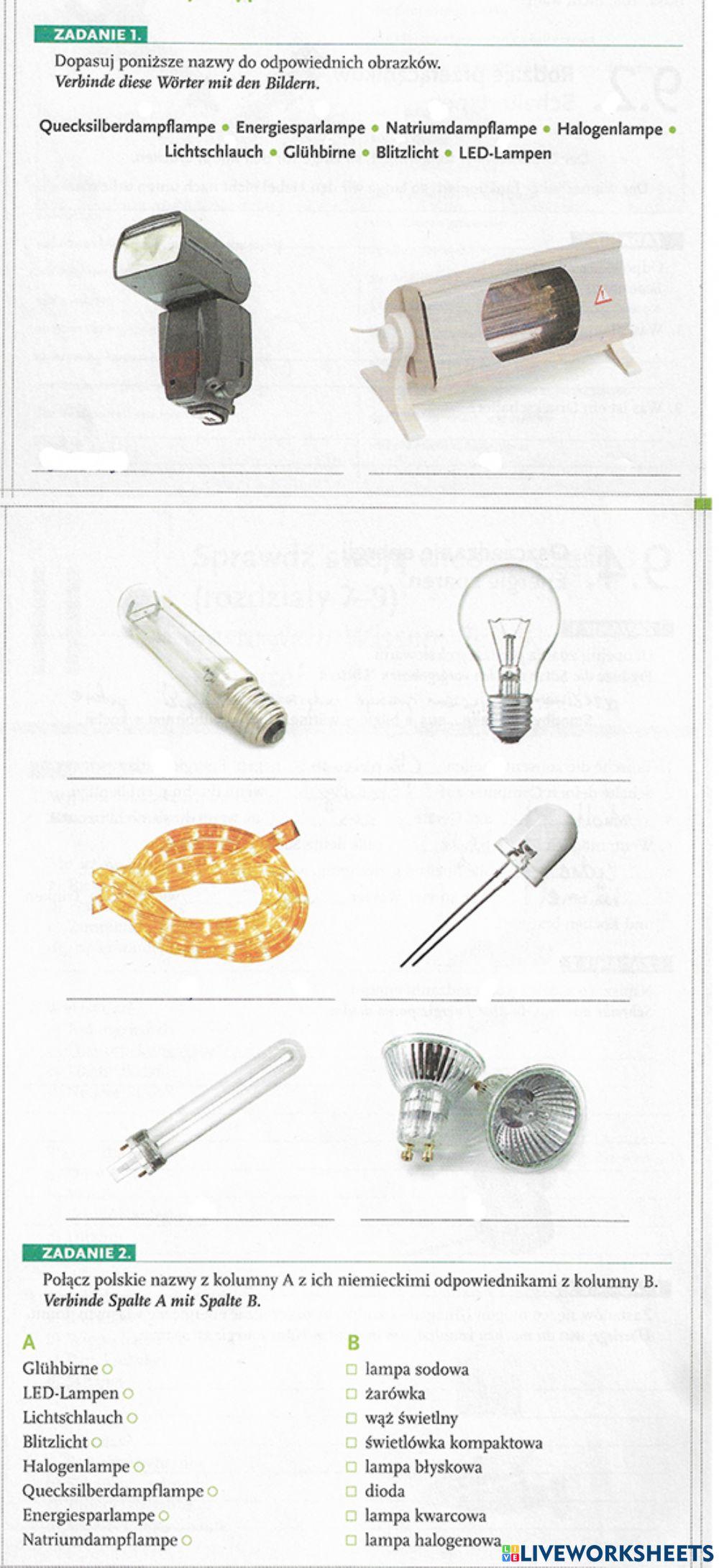 Lampentypen worksheet | Live Worksheets