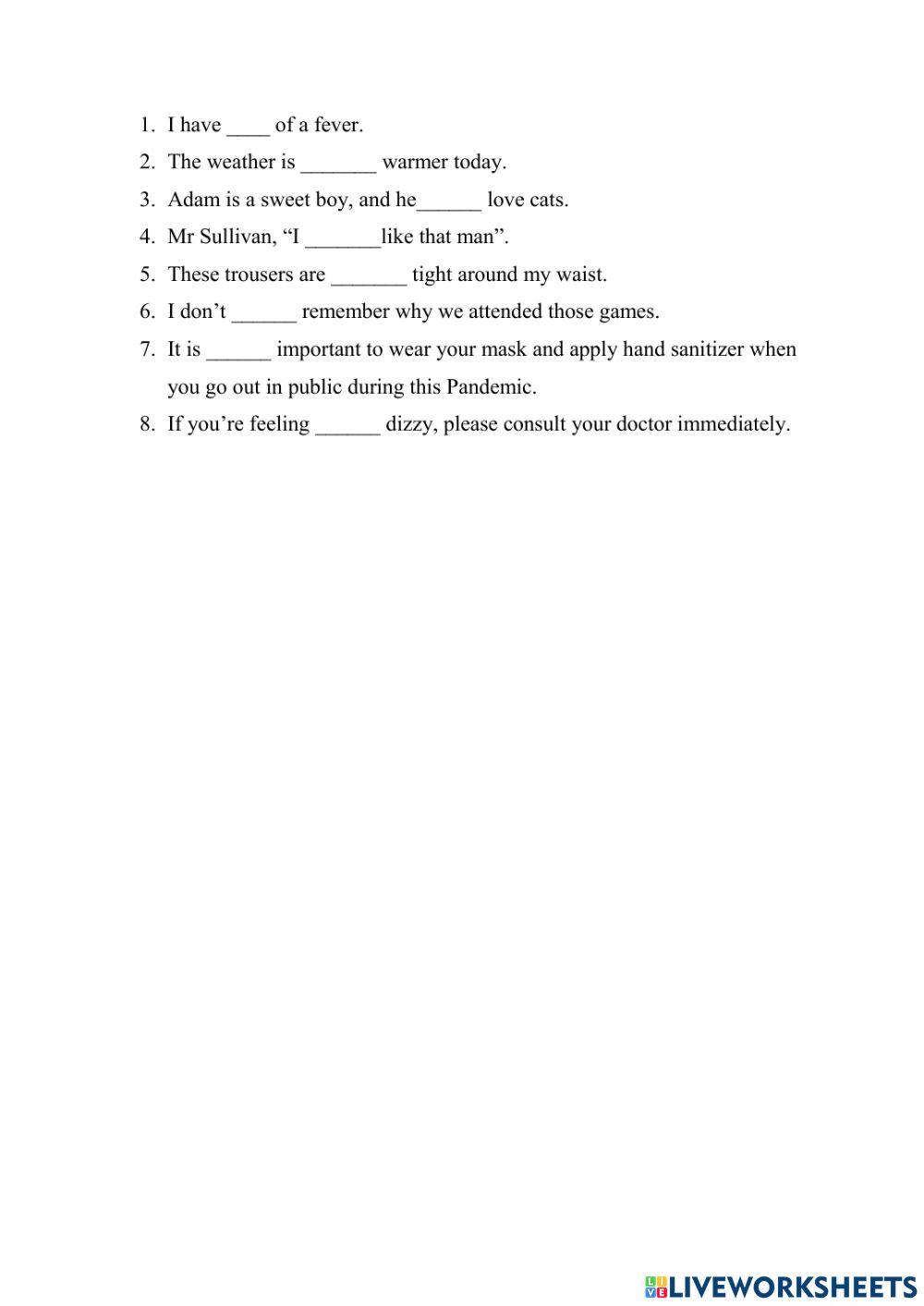 Really and A Bit worksheet | Live Worksheets