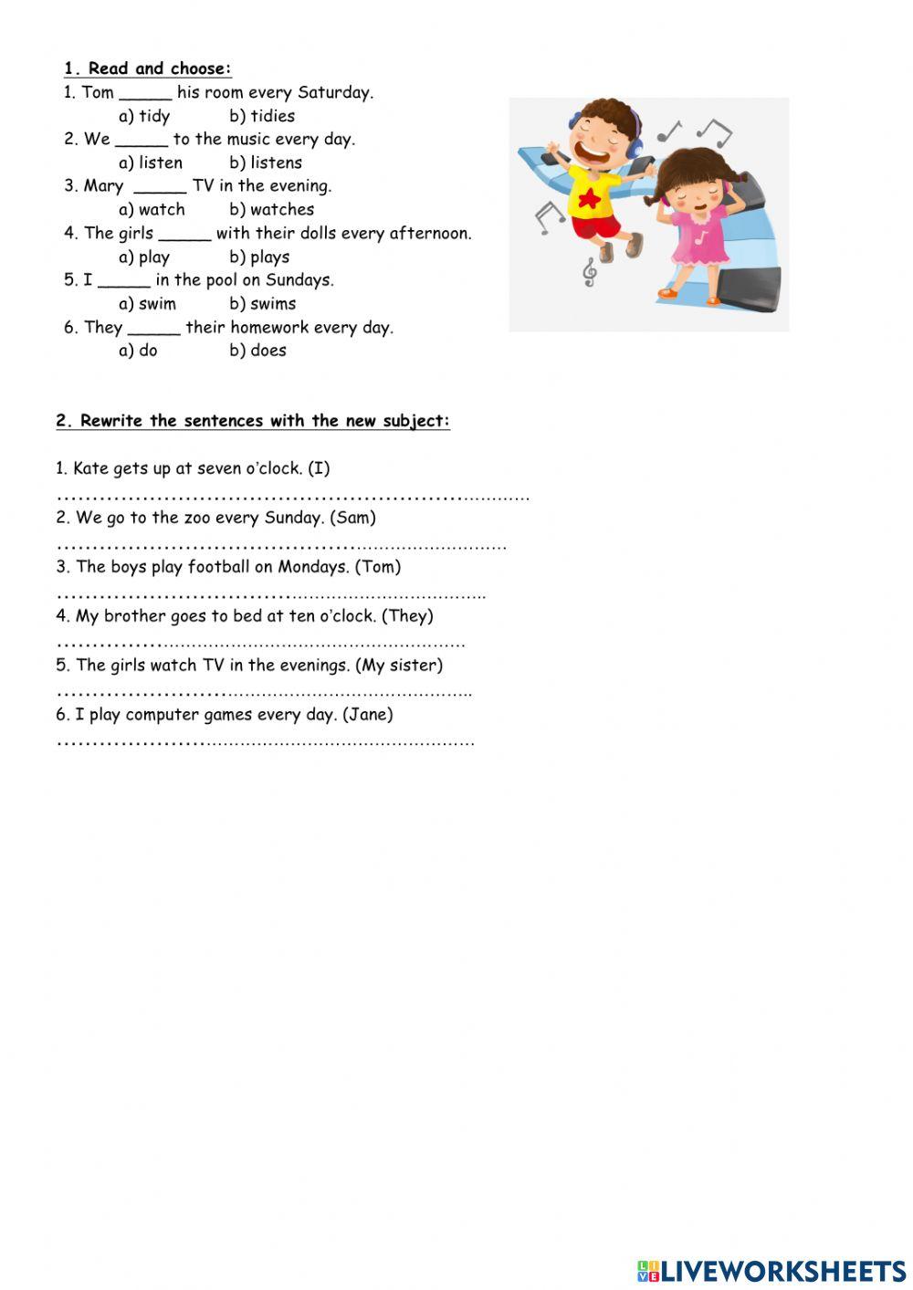 Present simple online exercise for 3 | Live Worksheets