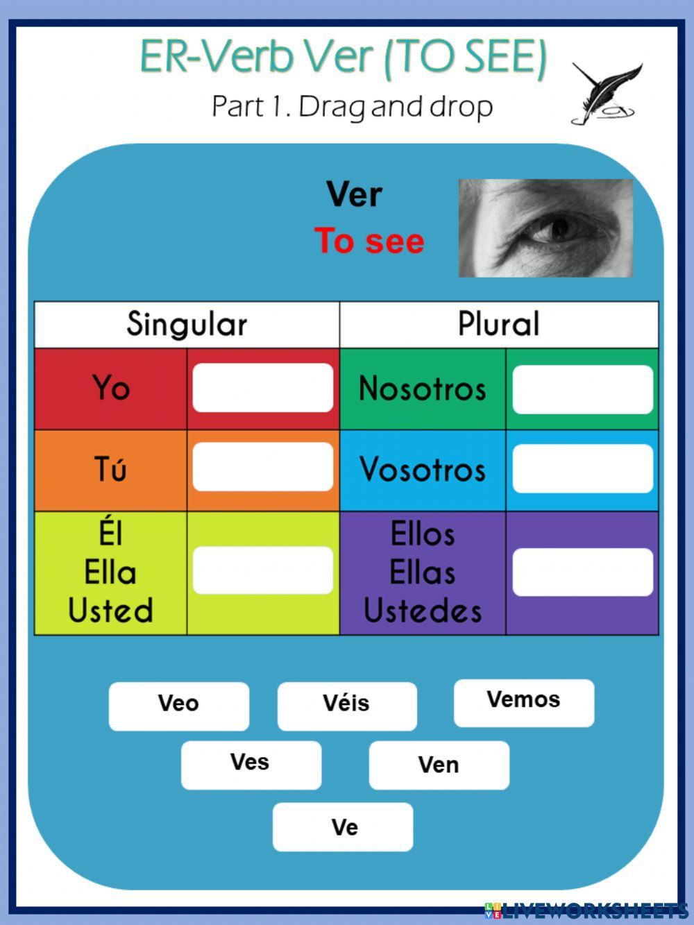 Er- Verb comer- To see worksheet | Live Worksheets