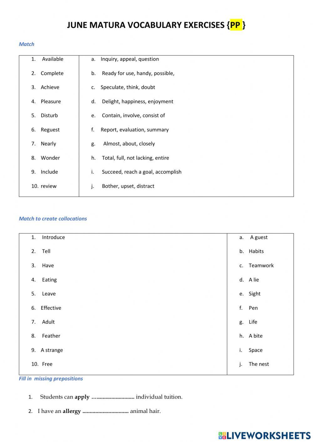 JUNE 2019 PP ex. 2 interactive worksheet | Live Worksheets