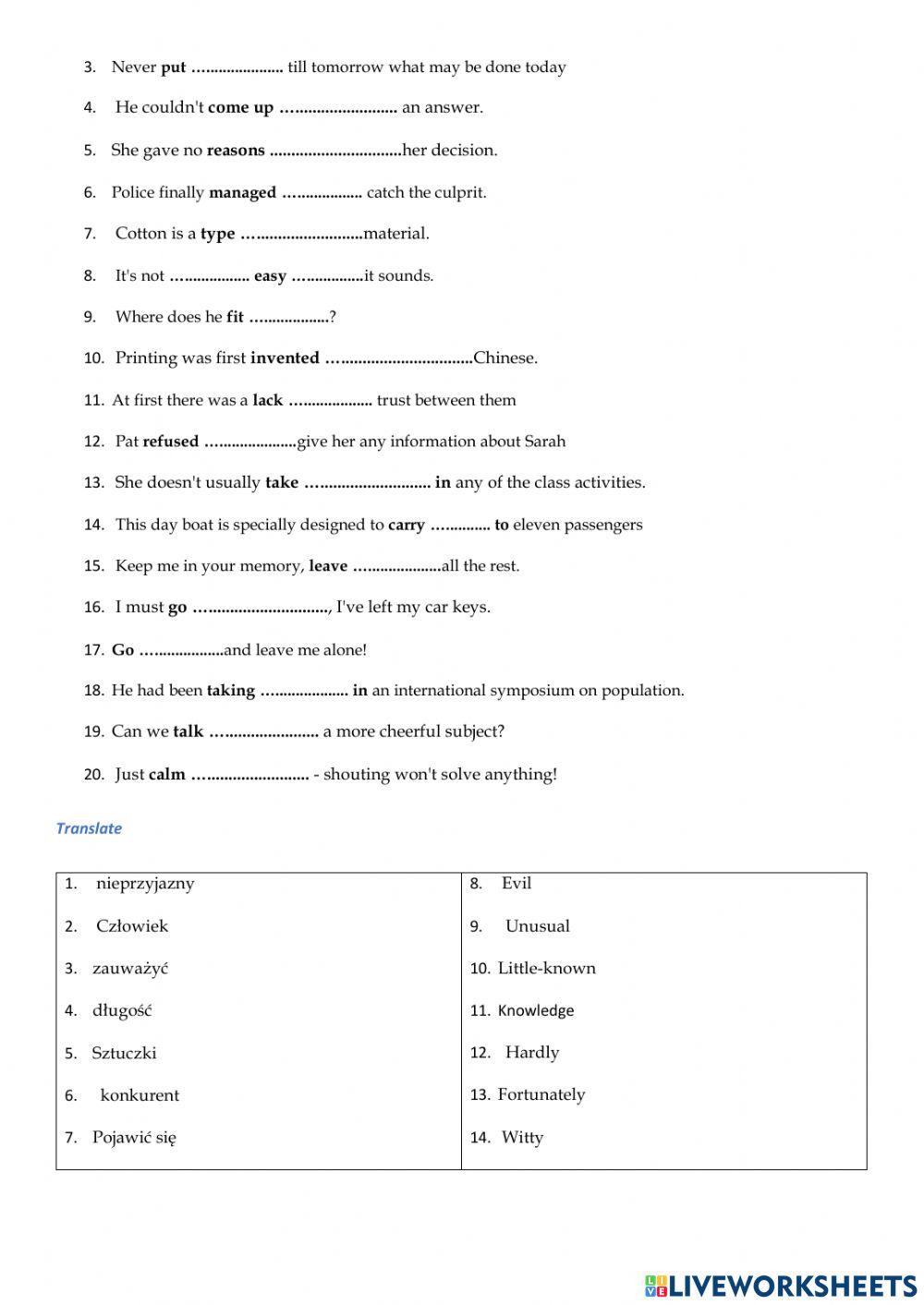 JUNE 2019 PP ex. 2 interactive worksheet | Live Worksheets