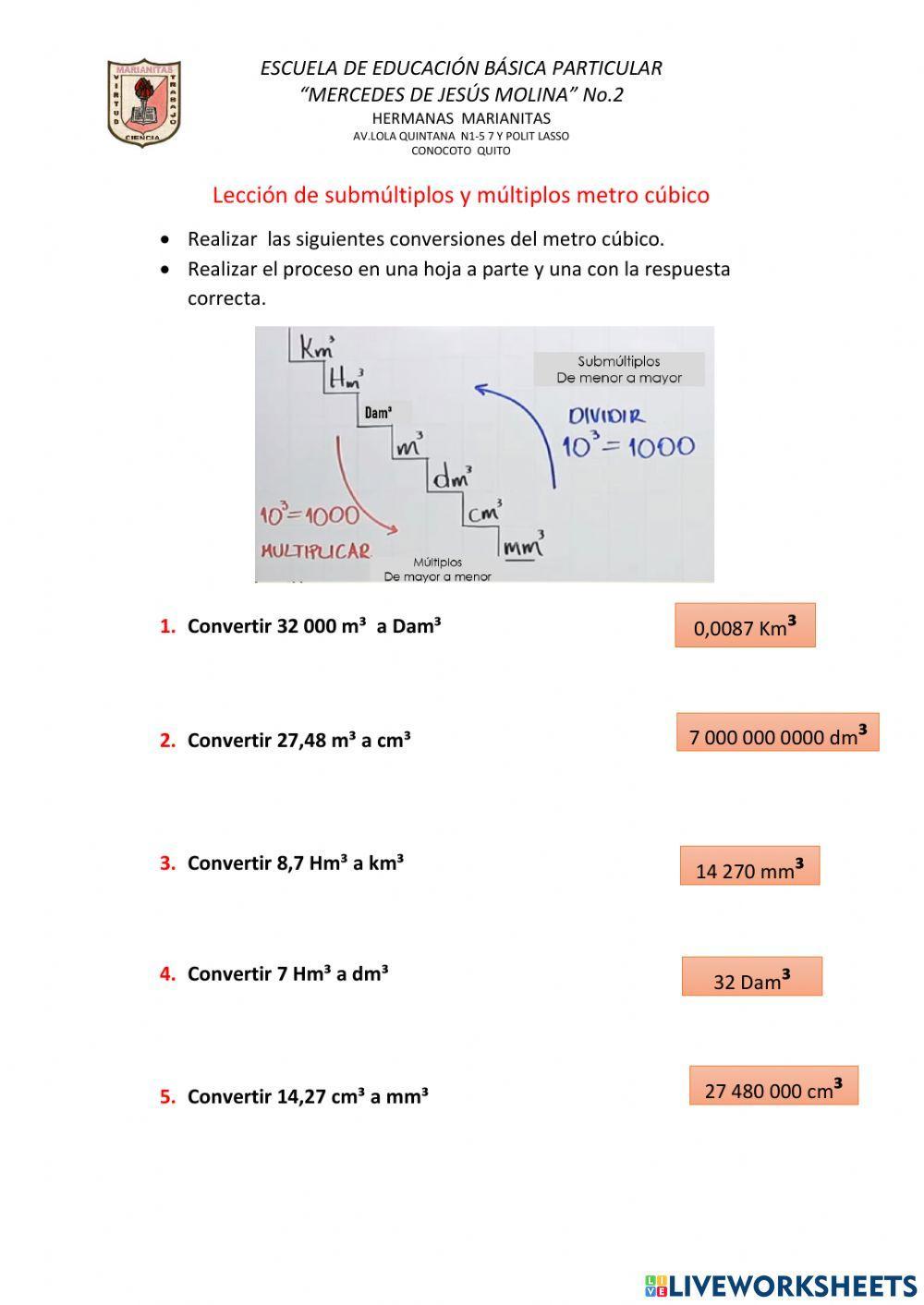 Metro cubico online activity | Live Worksheets