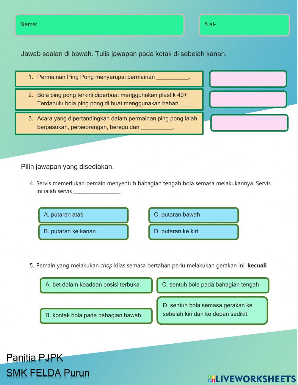 Permainan Kategori Jaring Tingkatan 5: Ping Pong 1026840