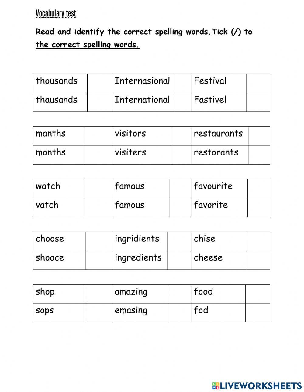 Vocabulary online exercise for year 4 | Live Worksheets