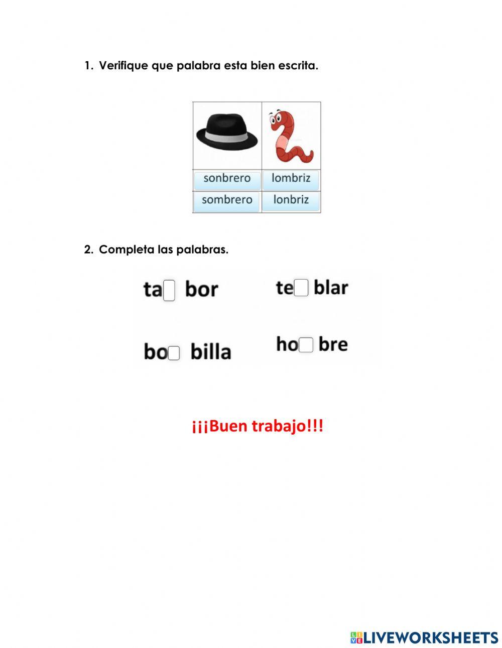 Uso de la M antes de la B worksheet | Live Worksheets