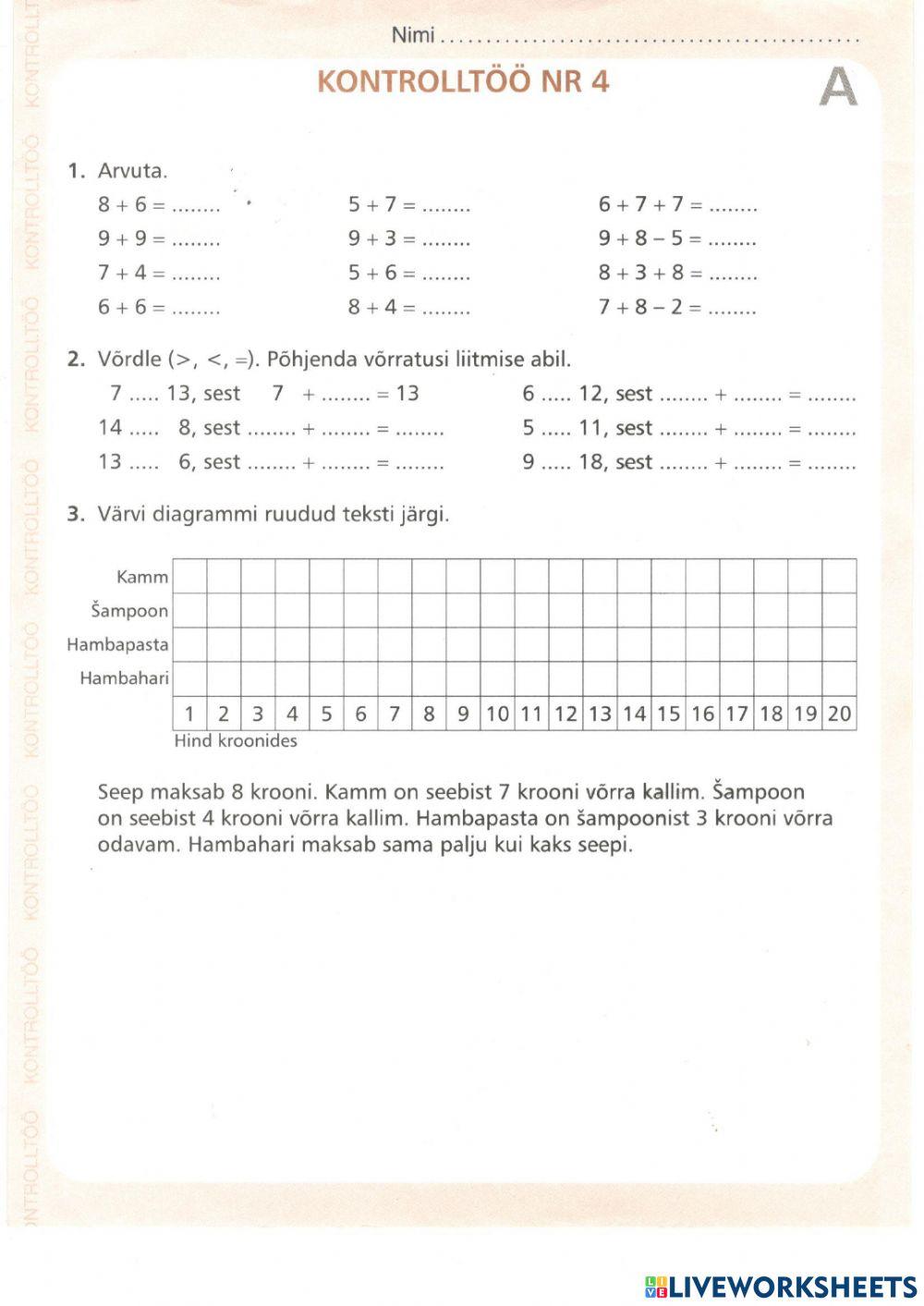 Matemaatika 1027078 | Helbe Kits | Live Worksheets
