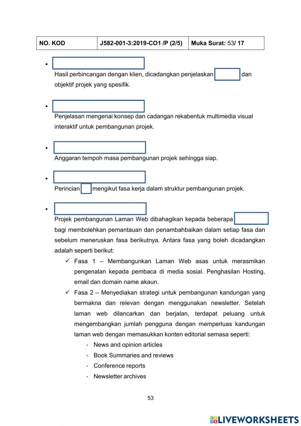 Rekabentuk multimedia interaktif-PROPOSAL worksheet | Live Worksheets