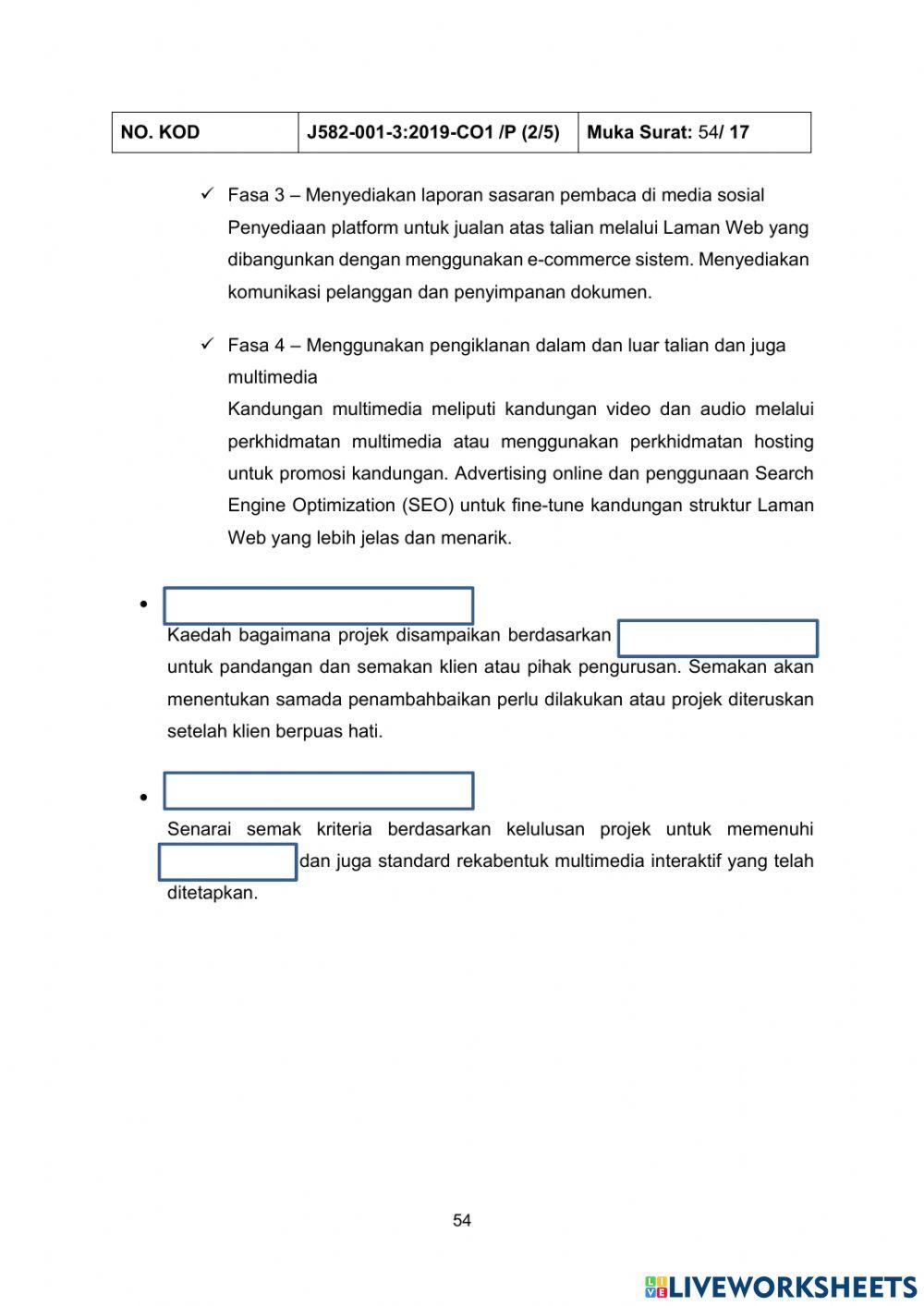 Rekabentuk multimedia interaktif-PROPOSAL worksheet | Live Worksheets