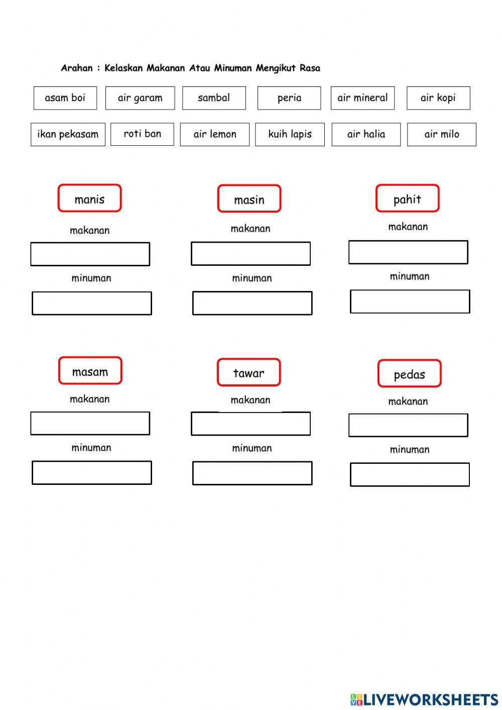 Jenis-Jenis Rasa activity | Live Worksheets