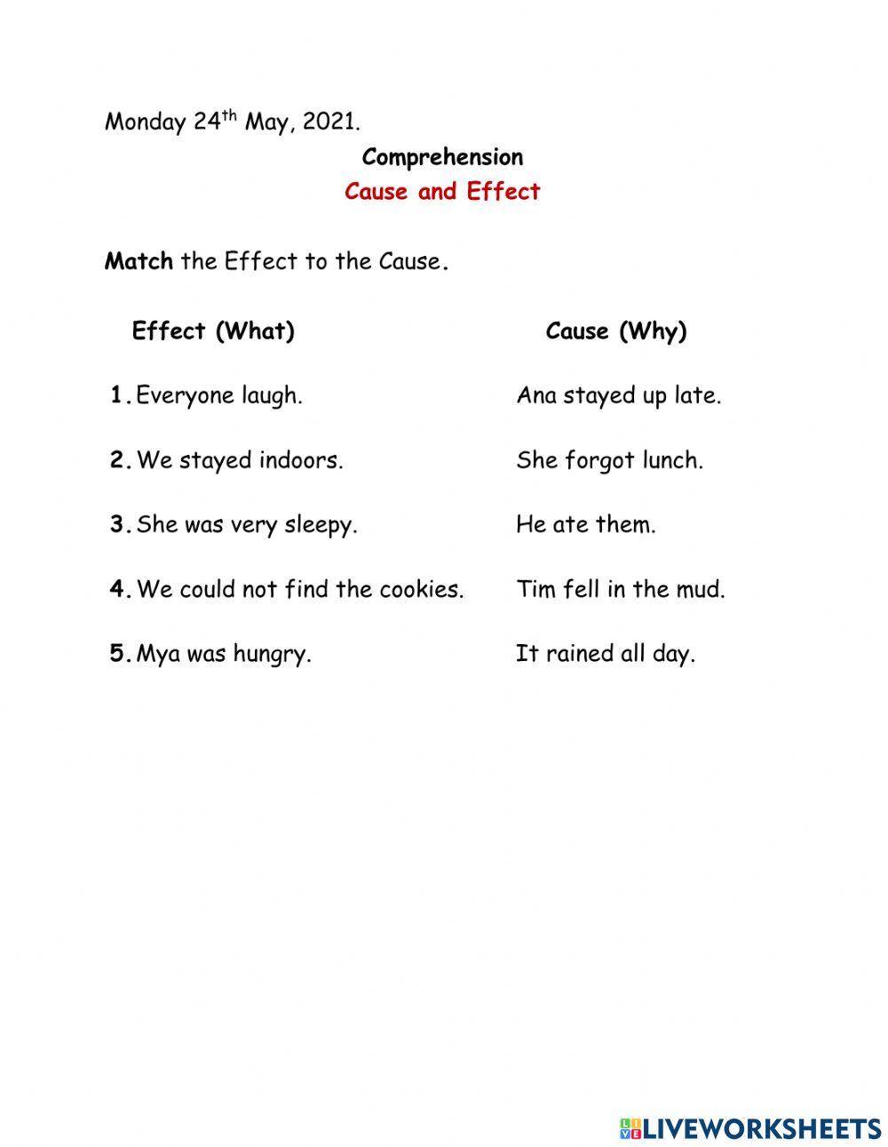 Cause and Effect | Free Interactive Worksheets | 6604111