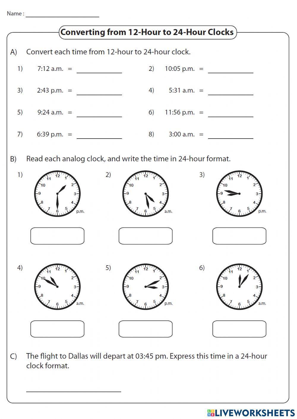 Converting From 12 hour To 24 hour Clocks Converting From 12 hour To 24 hour Clocks