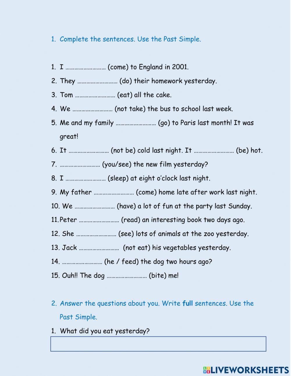 HS1 Past Simple… | Free Interactive Worksheets | 1027996