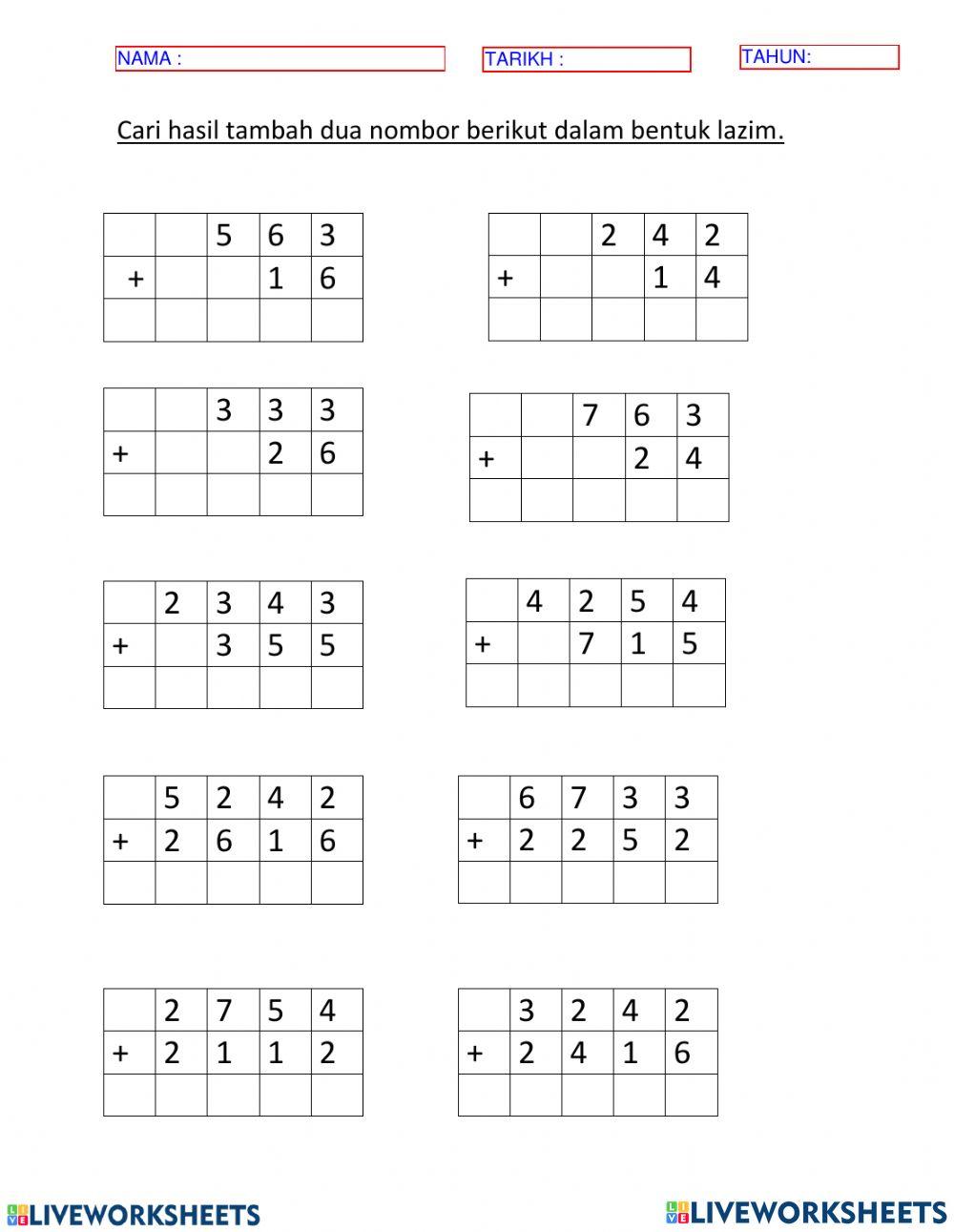 Matematik pemulihan khas exercise | Live Worksheets