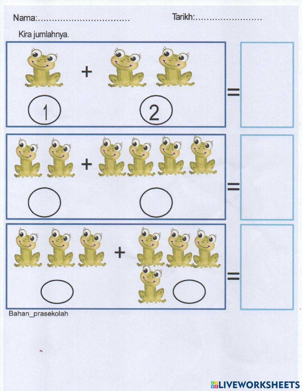 Operasi tambah worksheet for Prasekolah | Live Worksheets
