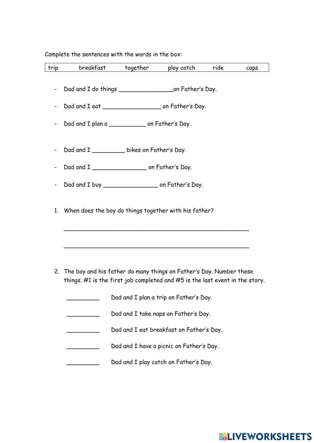 A day for Dad worksheet | Live Worksheets
