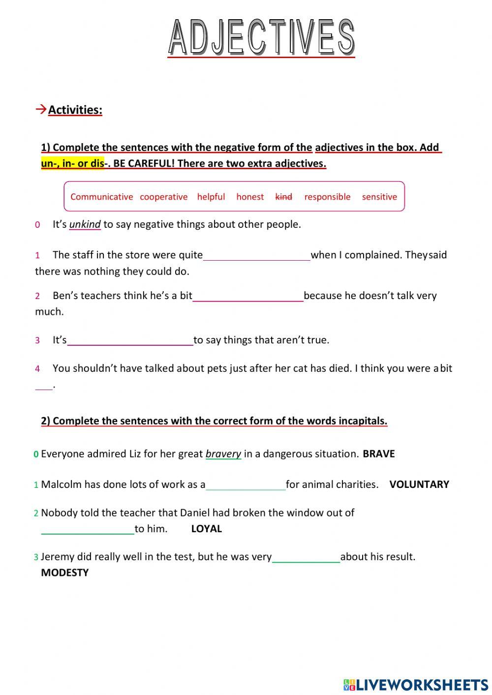 Adjectives online exercise for KET 1 | Live Worksheets