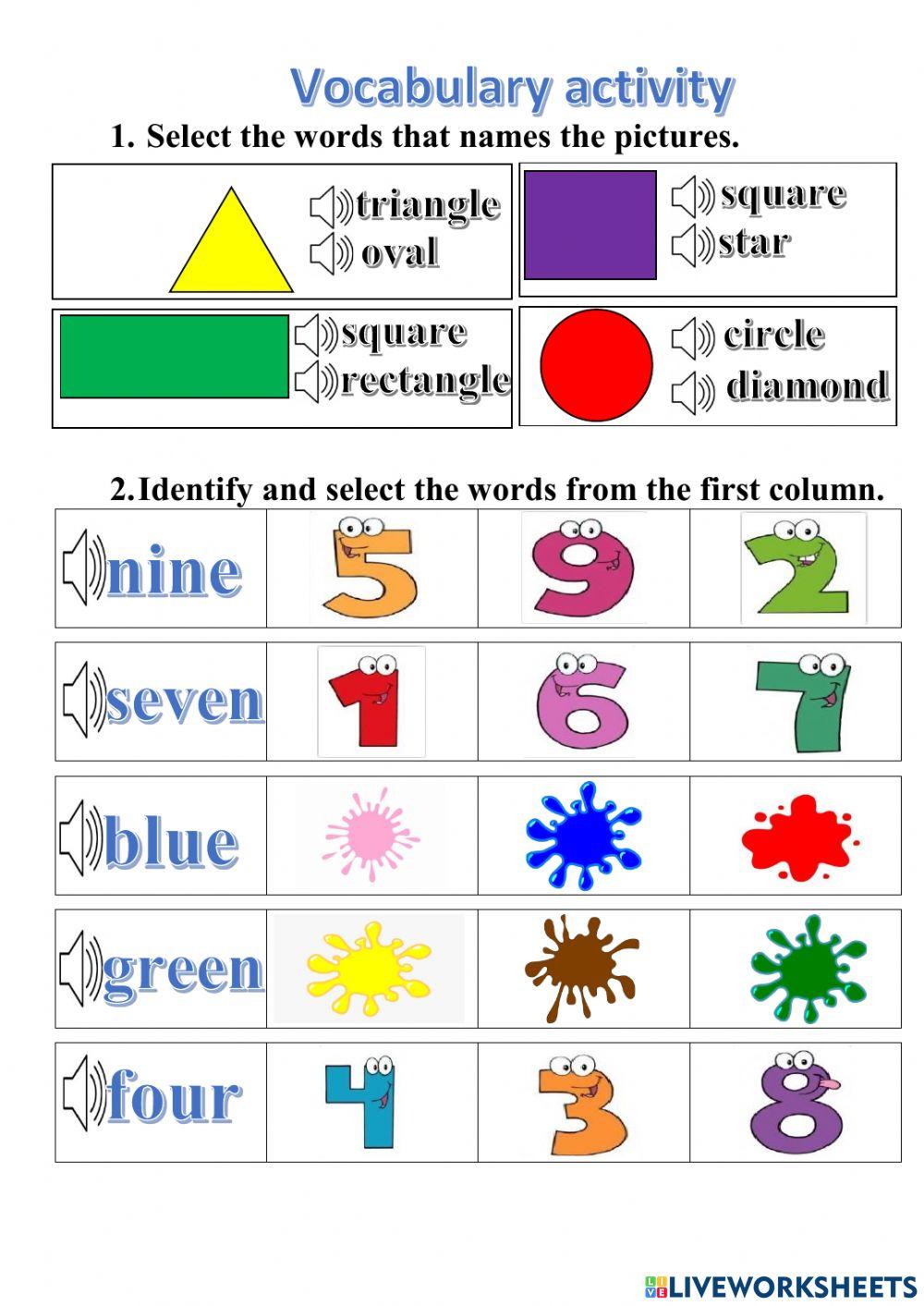 Vocabulary acti… | Free Interactive Worksheets | 1029184