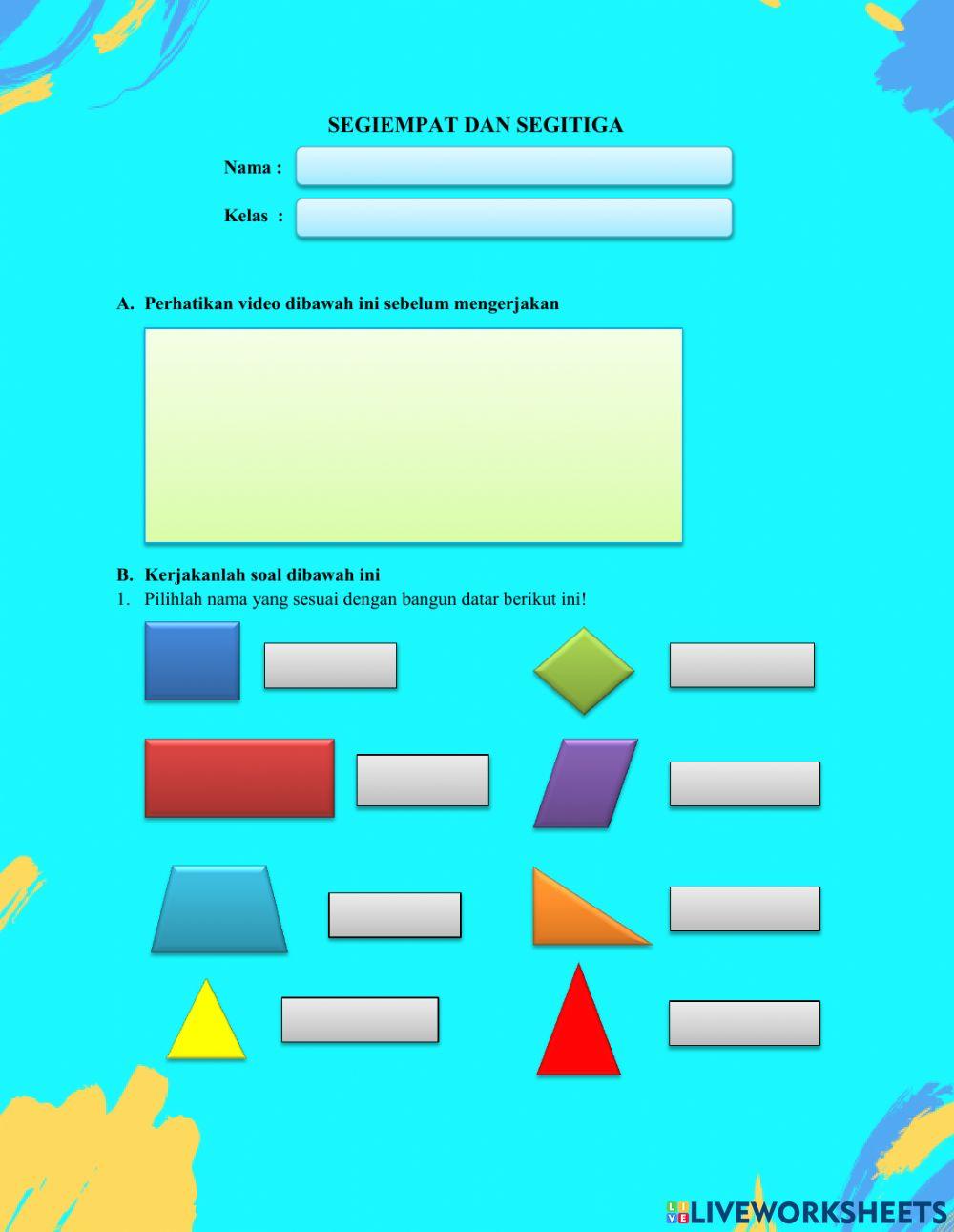 Segiempat dan Segitiga interactive activity | Live Worksheets