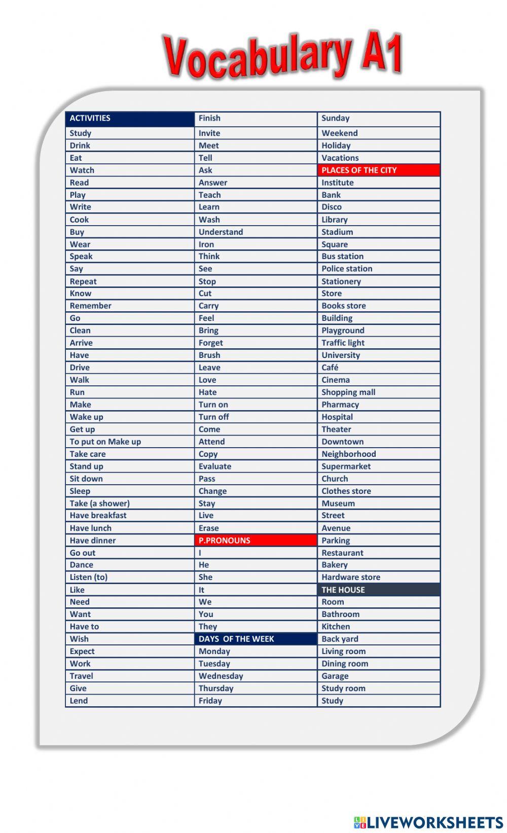 Vocabulary A1. American Passport worksheet | Live Worksheets