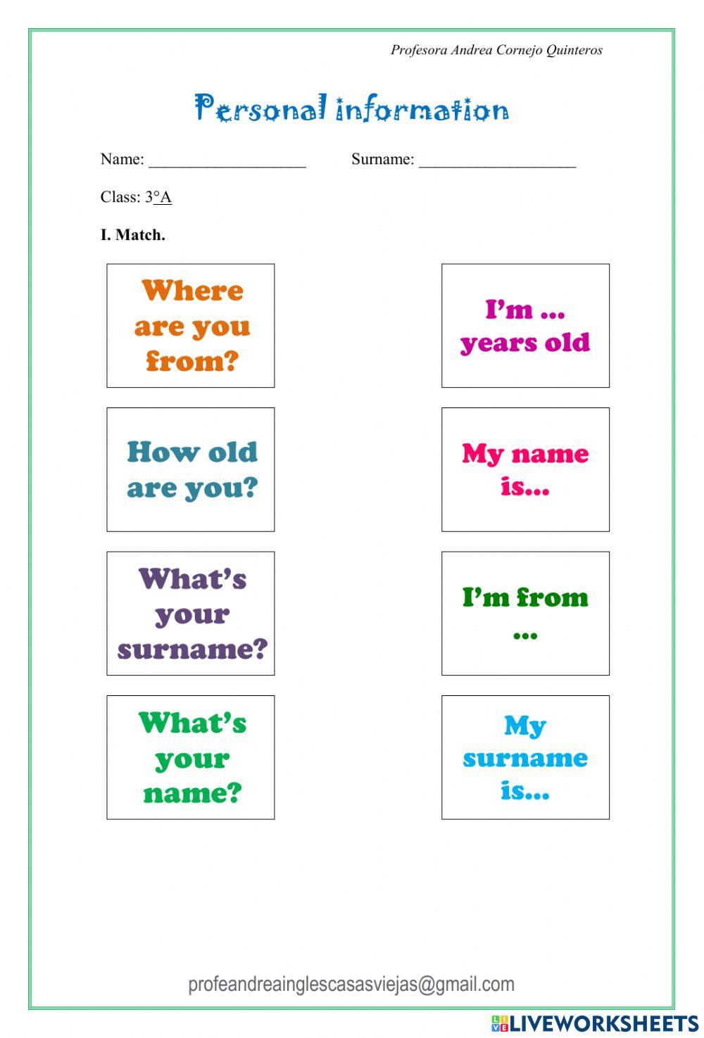 Personal inform… | Free Interactive Worksheets | 5005032