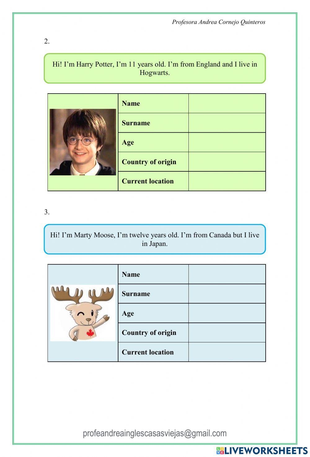 Personal inform… | Free Interactive Worksheets | 5005032