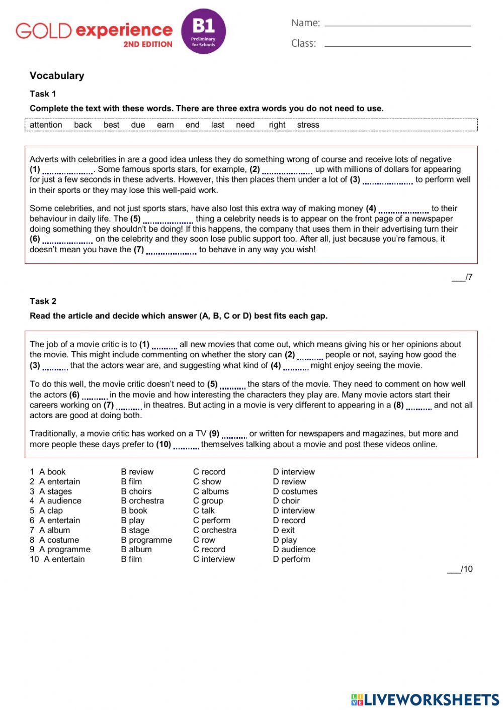 Unit 5: Test worksheet | Live Worksheets