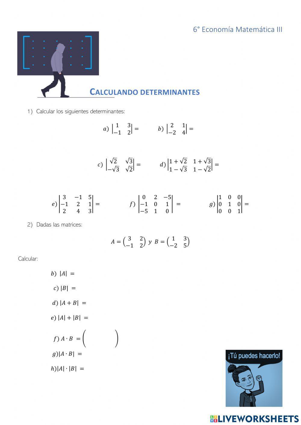 Determinantes online pdf worksheet | Live Worksheets