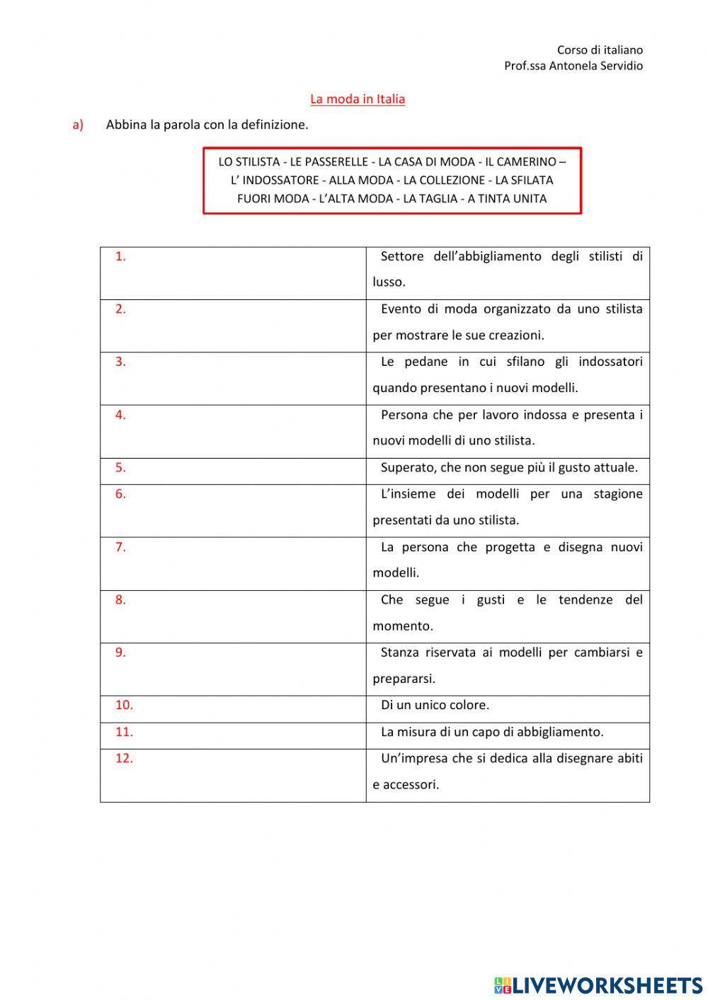 La moda in Italia online exercise for | Live Worksheets