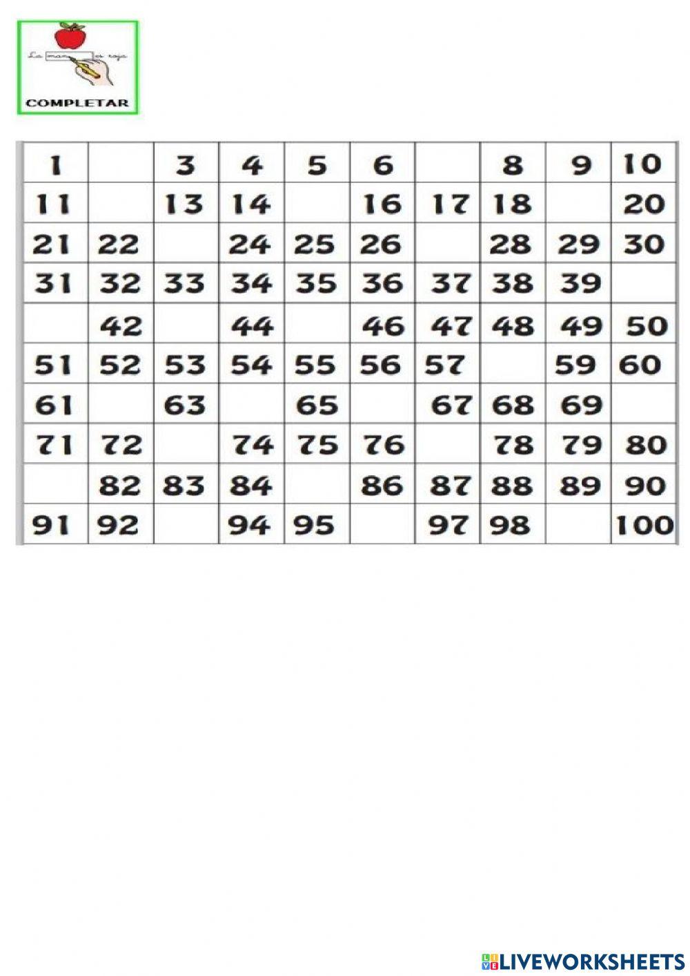 Numeros hasta el 100 online worksheet for SEGUNDO DE PRIMARIA | Live ...