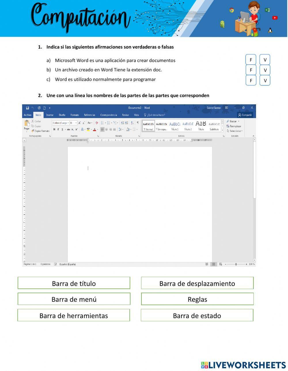Introducción a Word | LiveWorksheets | 1029662