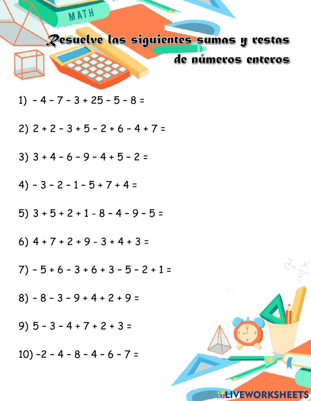 Números Enteros online exercise for Básico | Live Worksheets